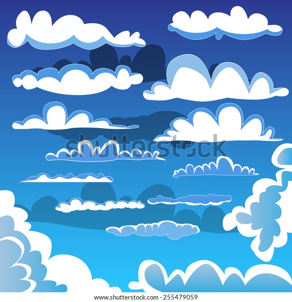 Collection Illustrated Cartoon Clouds Stock Vector (Royalty Free) 255479059
