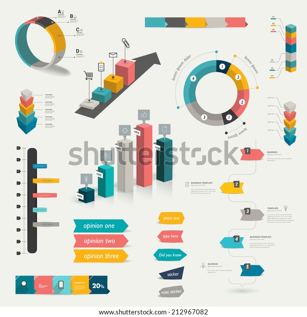 Vektor Stok Koleksi elemen infografis. Colorful set template. (Tanpa ...