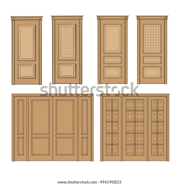 Collection Interior Doors Technical Drawing Classic Stock Vector ...
