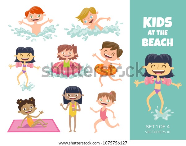 Collection Kids Playing Beach Cartoon Characters Stock Vector (Royalty ...