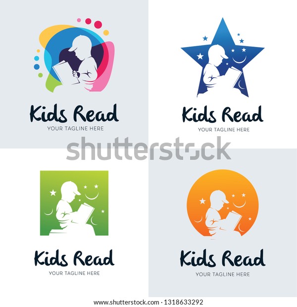 Collection Kids Reading Logo Set Design Stock Vector (Royalty Free ...