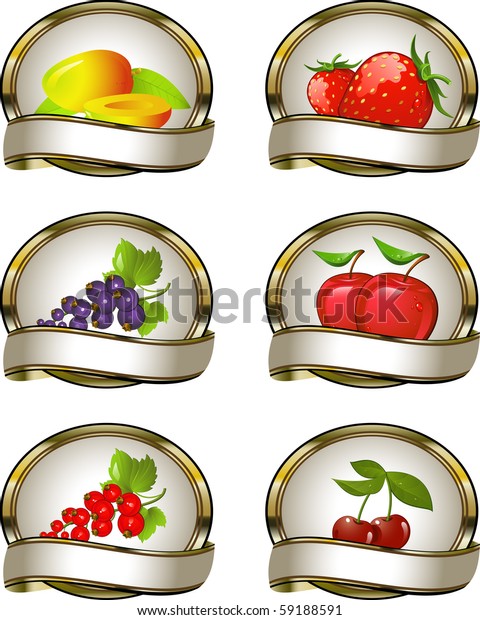 Collection Labels Fruit Products Mango Strawberry Stock Vector (Royalty ...