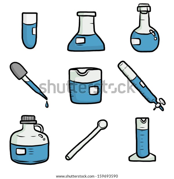 Collection Laboratory Glassware Hand Drawn Cartoon Stock Vector ...