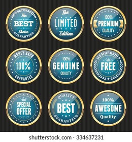 Collection Light Blue Labels Badges Gold Stock Vector (Royalty Free ...