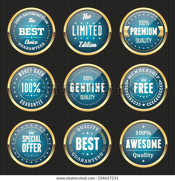 Collection Light Blue Labels Badges Gold Stock Vector (Royalty Free ...