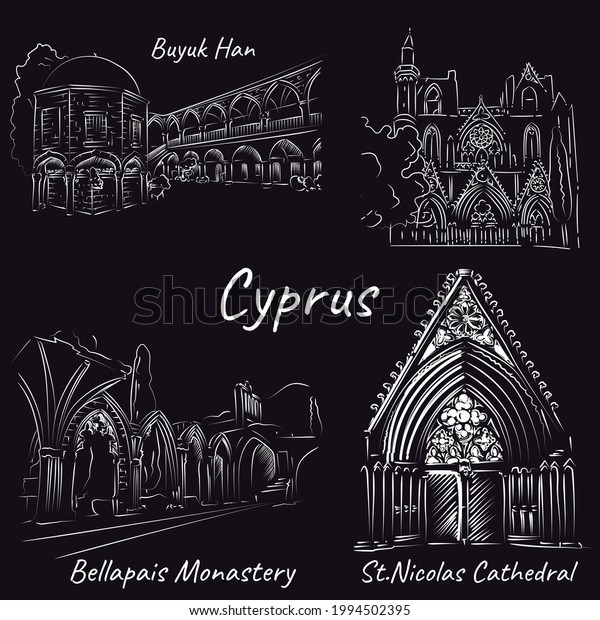 Collection Line Drawing Cyprus Landmarks Stock Vector (Royalty Free ...