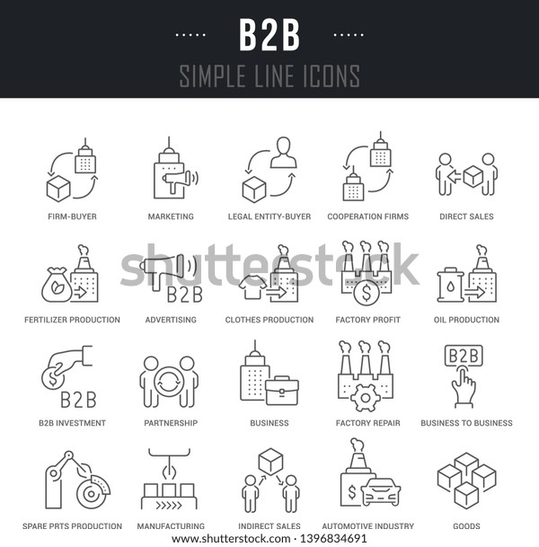 Collection linear icons of b2b with names.