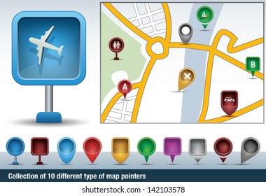 Collection Map Indicators Directional Signs Pins Stock Vector (Royalty ...