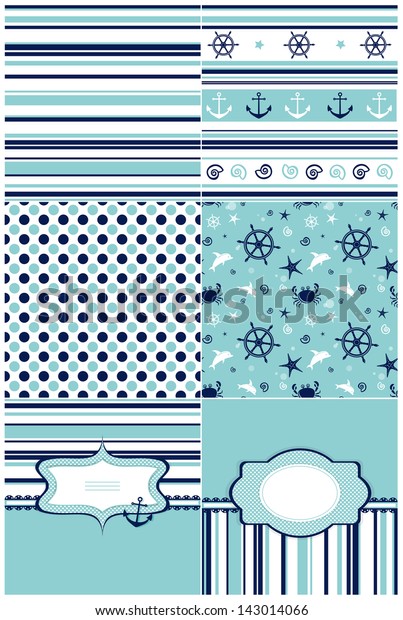 Collection Marine Backgrounds Blue White Colors Stock Vector (Royalty ...