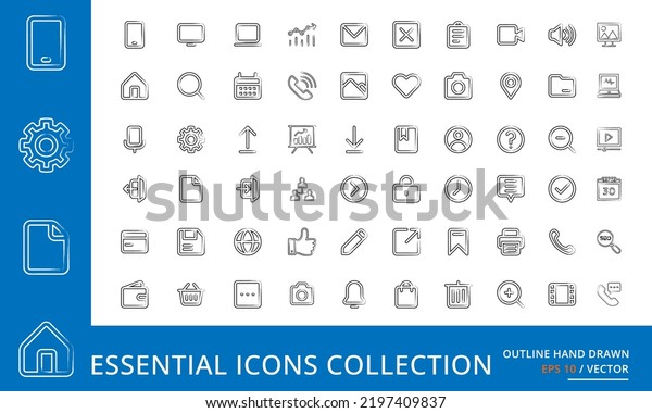 Collection Most Used Icons Hand Drawn Stock Vector (Royalty Free ...