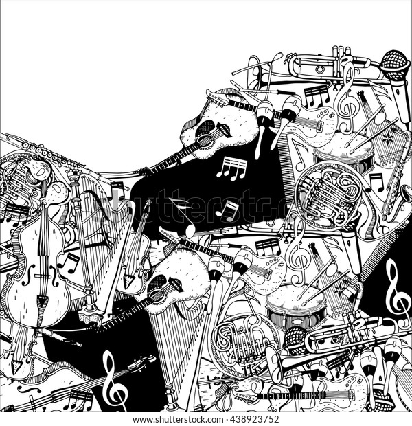Collection Music Instruments Hand Drawn Illustration Stock Vector ...