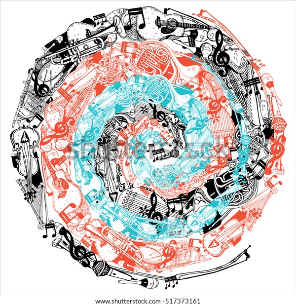 Collection Music Instruments Spiral Hand Drawn: เวกเตอร์สต็อก (ปลอดค่า ...