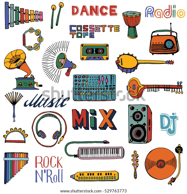 Collection Music Instruments Text Hand Drawn Stock Vector (Royalty Free ...