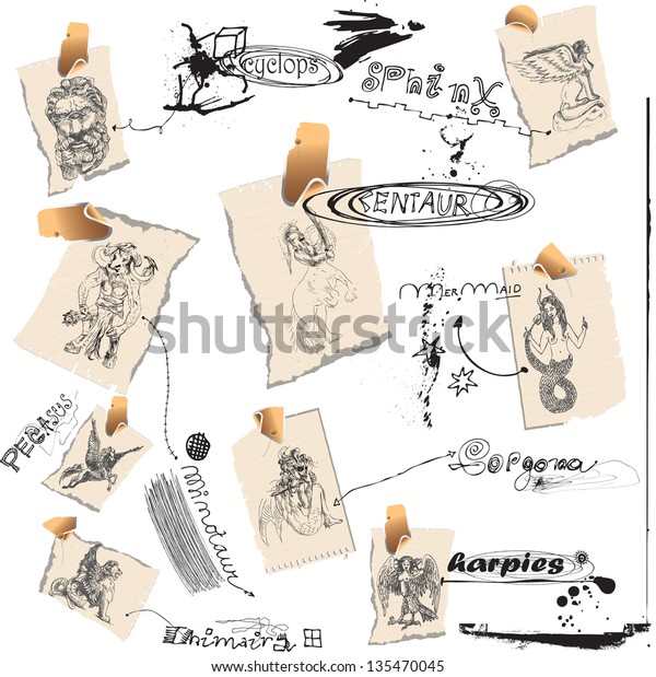 Collection Mythical Characters Known Ancient Greek Stock Vector ...