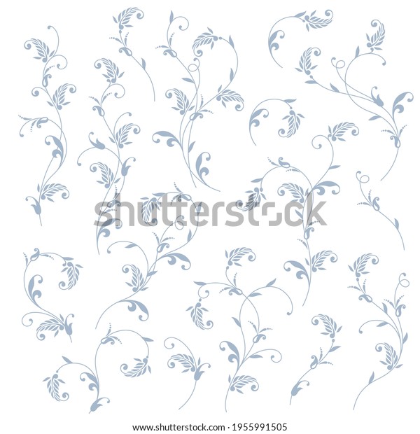 Collection Ornamental Materials Composed Curved Lines Stock Vector ...