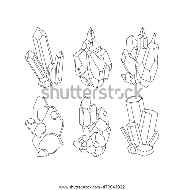 Collection Outline Crystals Isolated On White: vector de stock (libre ...