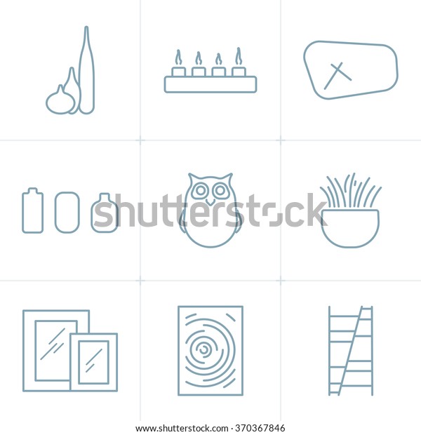 Collection Outline Modern Interior Decorations Symbols Stock Vector ...