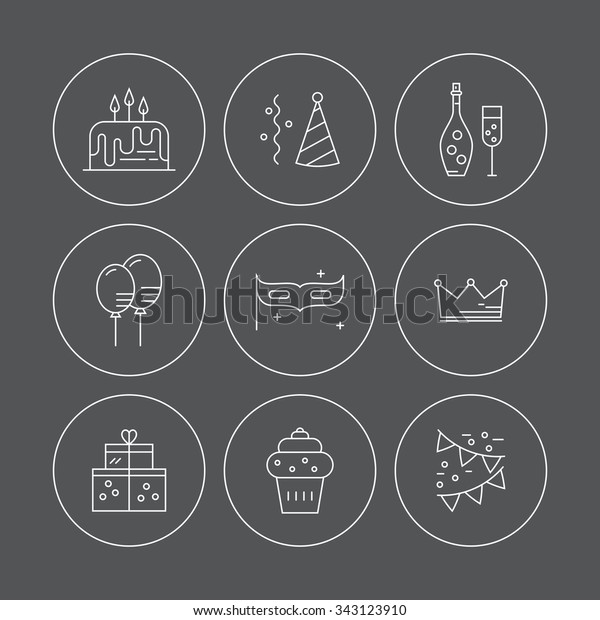 Collection Party Symbols Vector Line Style Stock Vector (Royalty Free ...