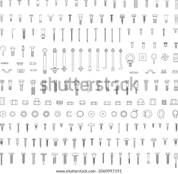Collection Perfectly Linear Icons Fasteners Screws Stock Vector ...