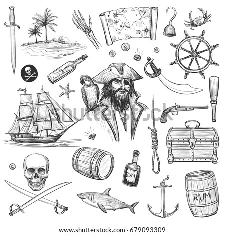 Collection Pirates Sea Adventures Vector Hand Stock Vector (Royalty ...