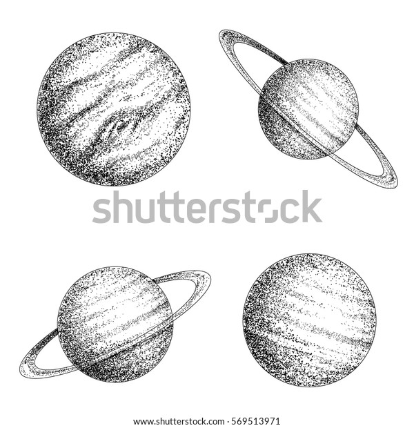 Collection Planets Solar System Dotworkengraving Style Stock Vector ...