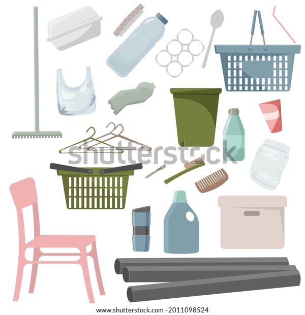 Collection Plastic Waste On White Background Stock Vector (Royalty Free ...