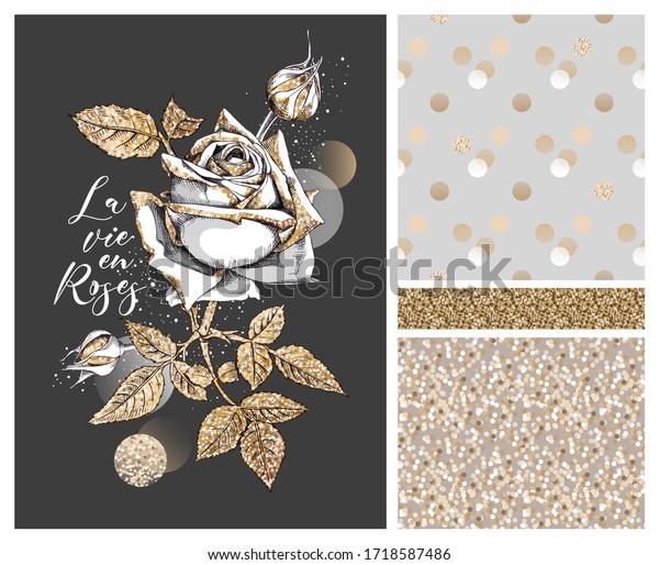 Collection Print Seamless Textures Gold Glitter Stock Vector (Royalty ...