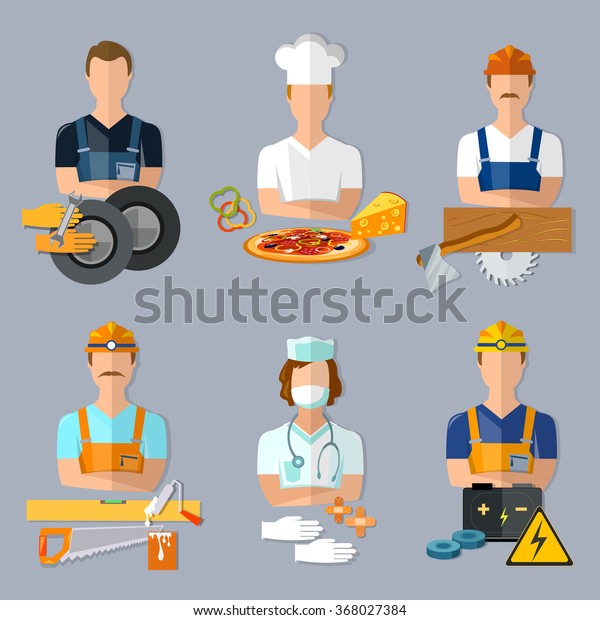 Collection Professions Set Mechanic Cook Carpenter Stock Vector ...