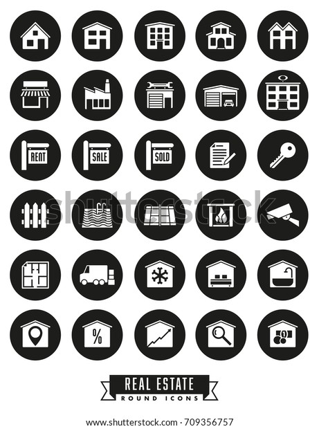 Collection Real Estate Round Black Icons Stock Vector (Royalty Free ...