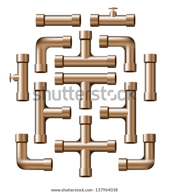 Collection Realistic Copper Pipe Pieces Various Stock Vector (Royalty ...