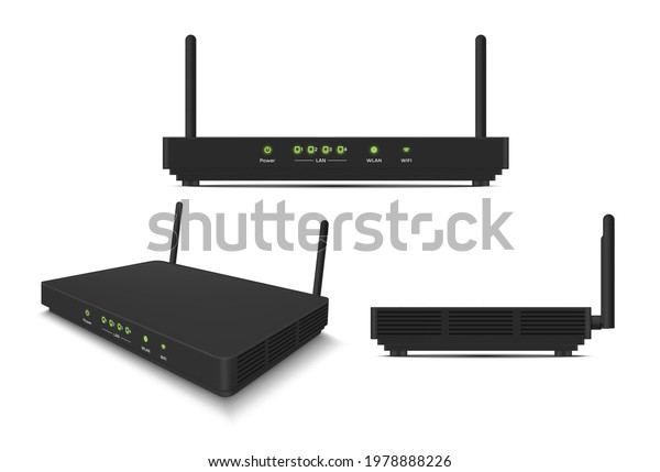 Collection Realistic Internet Router Front Side Stock Vector (Royalty ...