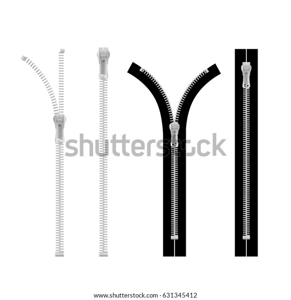 Collection of realistic vector zippers, isolated on white background Collection of realistic vector zippers, isolated on white background