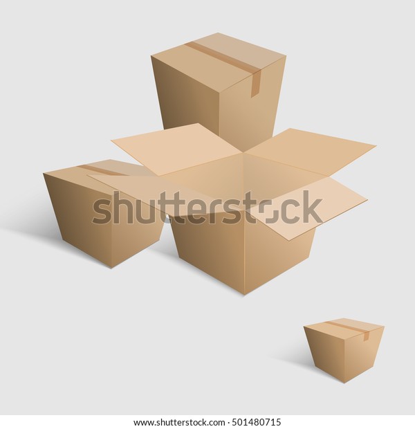Collection Recycle Brown Box Packaging Perspective Stock Vector ...