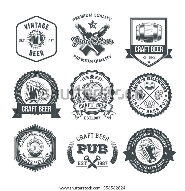 Collection Retro Beer Emblems Badges Stickers Stock Vector (Royalty ...