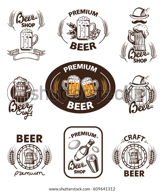 Collection Retro Beer Emblems Badges Stickers Stock Vector (Royalty ...