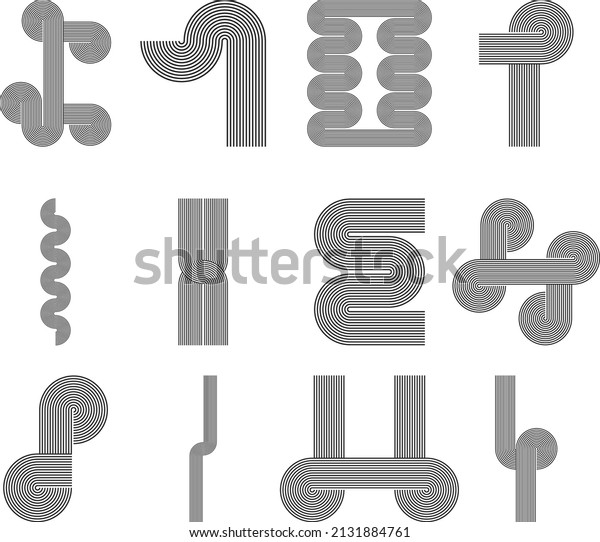Collection Retro Black Lines Shapes Stock Vector (Royalty Free ...