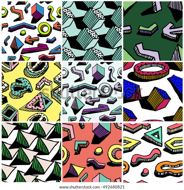 Collection Retro Patterns Memphis Style Hands Stock Vector (Royalty ...