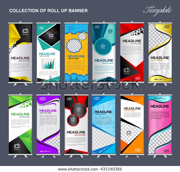 คอลเลกชันของ Roll Up Banner ออกแบบแม่แบบยืน, ใบปลิว,: เวกเตอร์สต็อก ...