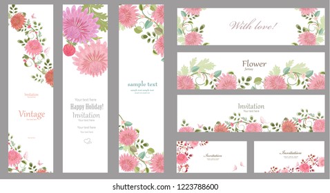 Collection Romantic Cards Template Pink Chrysanthemums Stock Vector ...