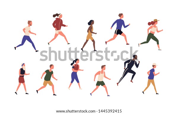 Collection Running People Isolated On White Stock Vector (Royalty Free ...