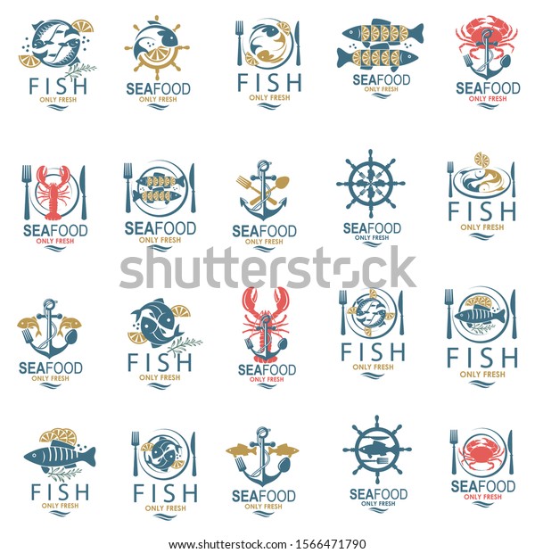 Collection Seafood Menu Design Fish Crab: vetor stock (livre de ...