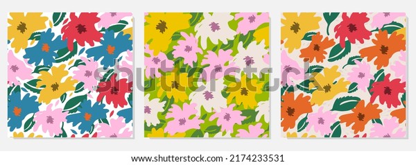 Collection Seamless Floral Patterns Field Dreams Stock Vector (Royalty ...