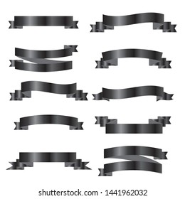 Collection Set Black Ribbon Tapes Isolated Stock Vector (Royalty Free ...