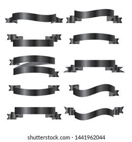Collection Set Black Ribbon Tapes Isolated Stock Vector (Royalty Free ...
