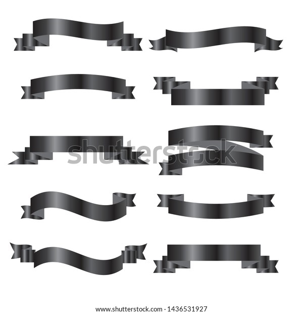 Collection Set Black Ribbon Tapes Isolated Stock Vector (Royalty Free ...