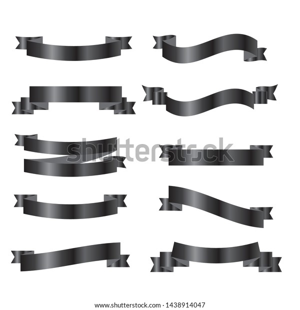 Collection Set Black Ribbon Tapes Isolated Stock Vector (Royalty Free ...