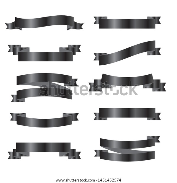 Collection Set Black Ribbon Tapes Isolated: vector de stock (libre de ...