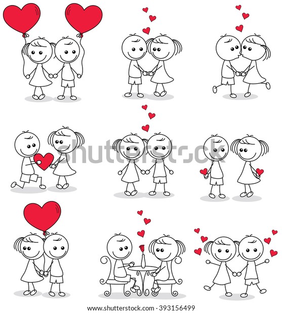 Collection Set Cute Couple Doodle Hearts Stock Vector (Royalty Free ...