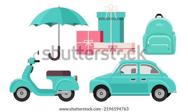 Collection Set Elegant Cute Blue Object Stock Vector (Royalty Free ...