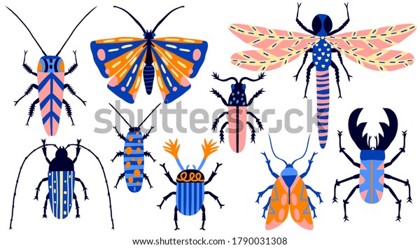 Collection Set Insects Isolated On White Stock Vector (Royalty Free ...